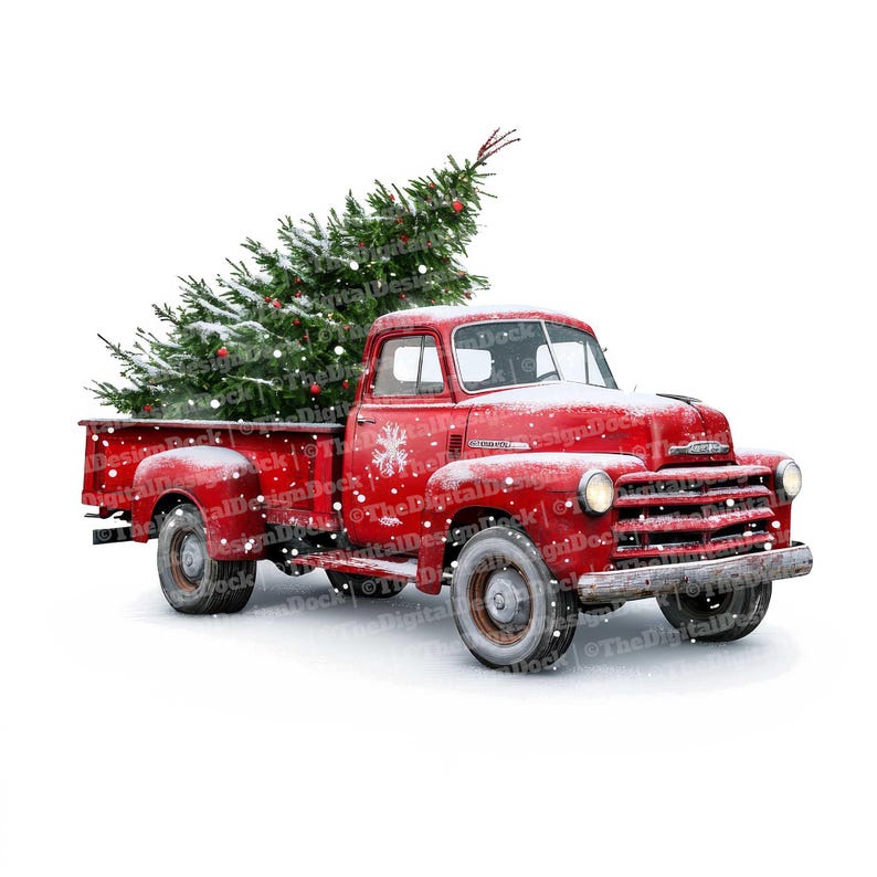 Christmas Truck PNG Clipart, 12x Watercolor Christmas Tree Delivery PNG ...
