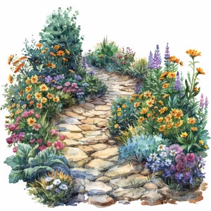 12x Botanical Garden Clipart, Flower Path JPG Clipart, Printable ...