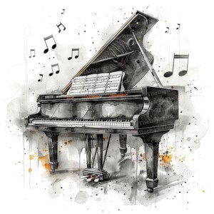 12x Classic Piano Music Notes Clipart, Musical Clipart, Printable ...