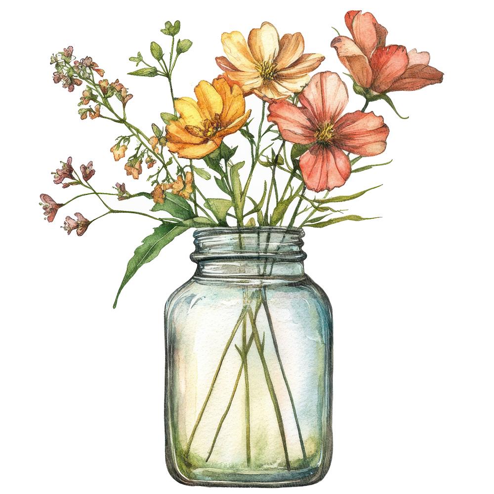 Mason Jar Flowers PNG Clipart, 12x Rustic Floral Illustration ...