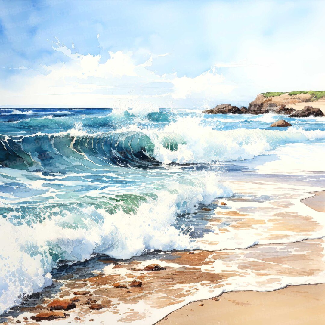 12x Waves on the Beach Clipart, Sandy Beach JPG Clipart, Printable ...