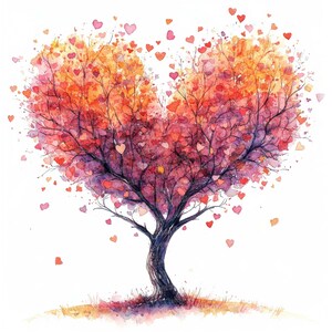 Watercolor Heart Tree Clipart, 12 High Quality Jpgs, Autumn Love Tree ...