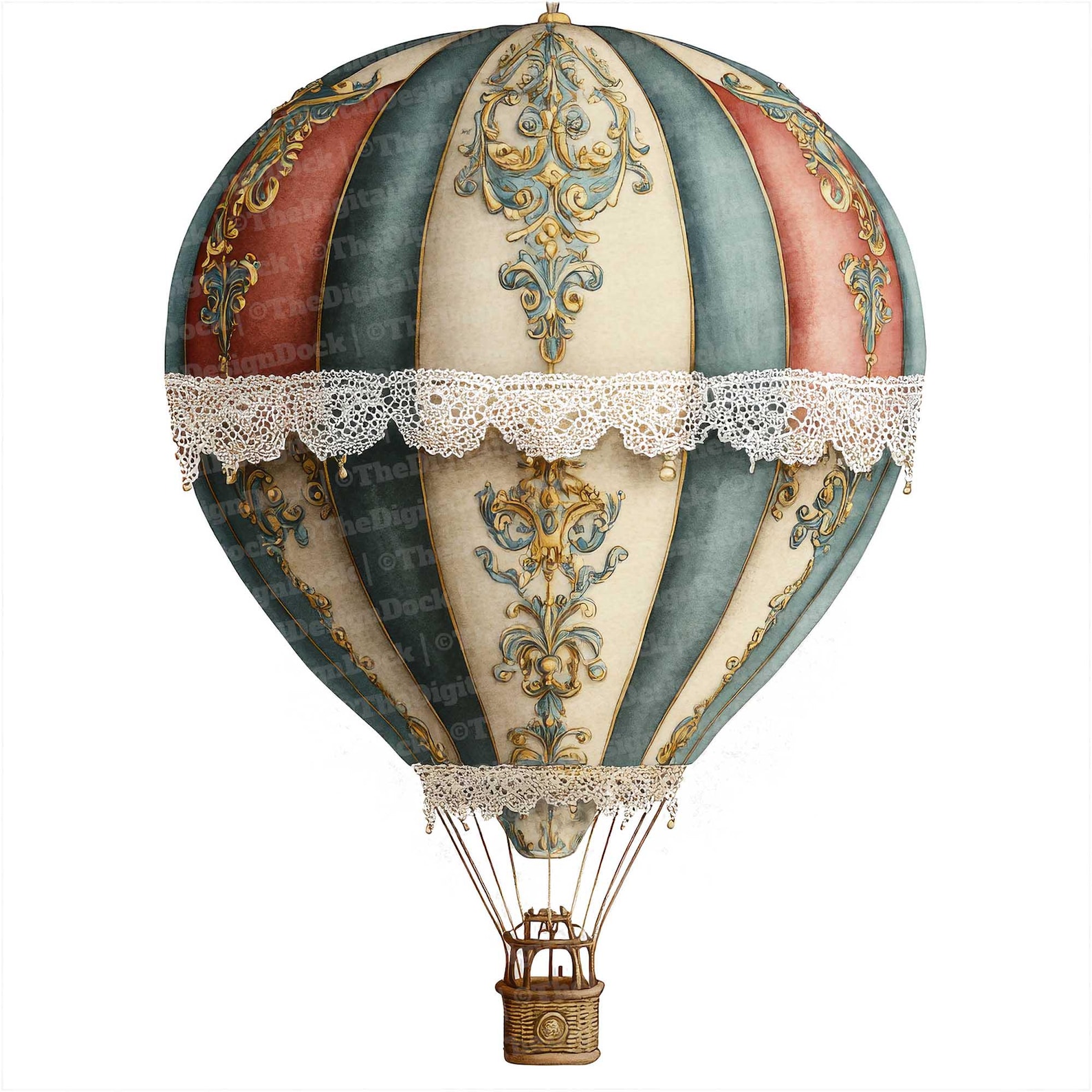 12 Victorian Hot Air Balloon Clipart, Watercolor Balloon Art, Printable ...