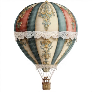 12 Victorian Hot Air Balloon Clipart, Watercolor Balloon Art, Printable ...