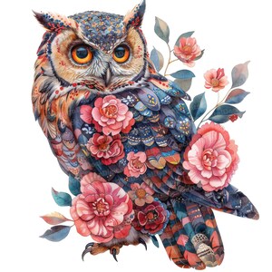 12 Floral Owl Clipart, Colorful Owl Clipart, Printable Watercolor ...