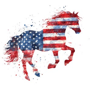 12 USA Flag Horse Clipart, American Flag Art, Watercolor Patriotic Art ...