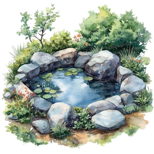 12x Watercolor Pond Clipart, Garden Pond Art, Printable Clipart, High ...