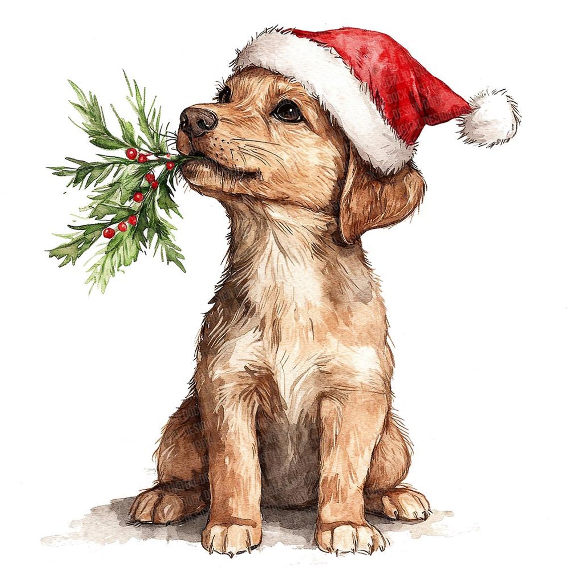 Christmas Puppy PNG Clipart, 12x Festive Dog Watercolor Clip Art Set ...