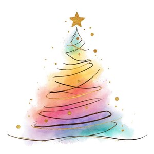 Sketch Rainbow Christmas Tree PNG Clipart, 12x Watercolor Holiday Tree ...