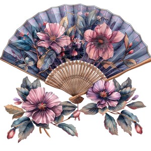 Floral Fan Clipart, 12 Jpgs, Hand Paper Fan Clipart, Printable ...
