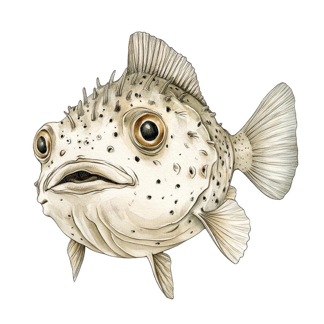 Pufferfish PNG Clipart, 12x Watercolor Fish Illustration Set, Ocean ...