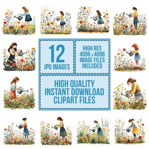 12 Gardening Girl Clipart, Woman Flower Garden Gardening, Printable ...
