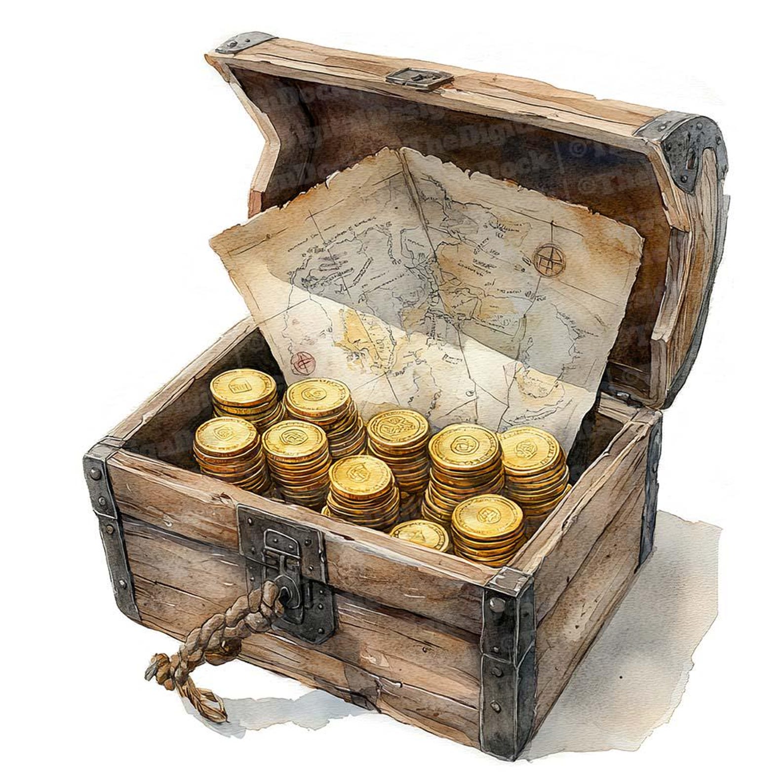 Treasure Map Chest Clip Art, 12x Gold Coins Maps Clipart Set, Printable ...