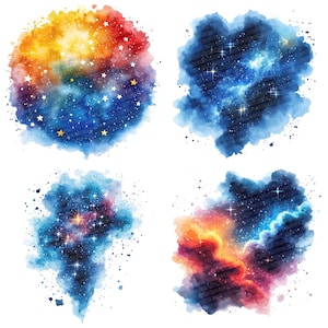 Galaxy PNG Clipart, 12x Watercolor Celestial Space Clip Art Set ...