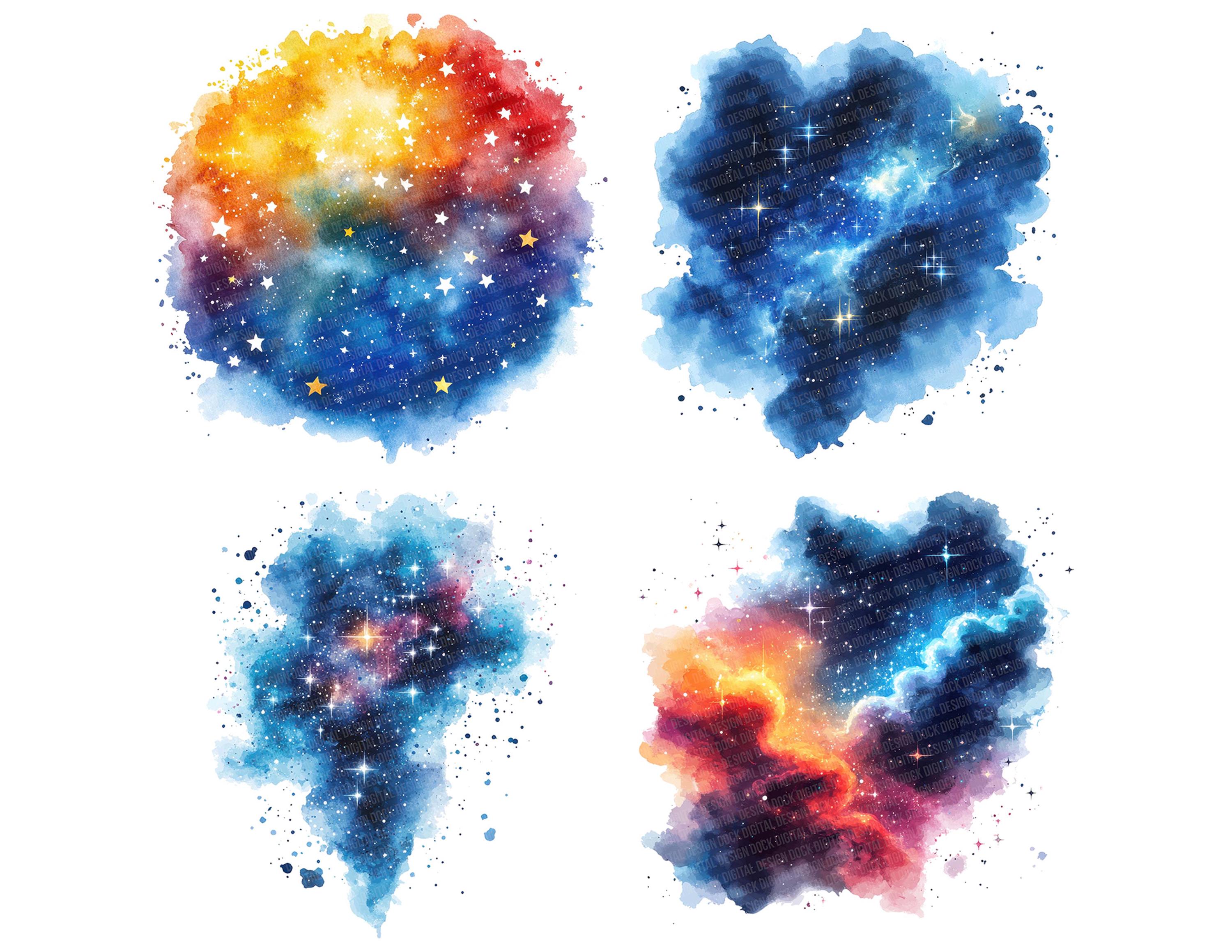 Galaxy PNG Clipart, 12x Watercolor Celestial Space Clip Art Set ...
