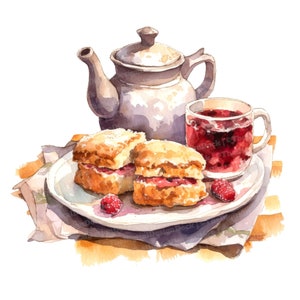 12x Tea and Scones Clipart, China Teapot JPG Clipart, Printable ...