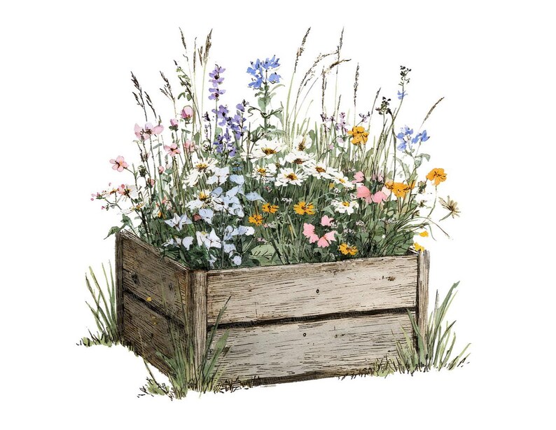Wildflower Crate Clipart, 12x Wooden Flower Box Clip Art Set, Printable ...