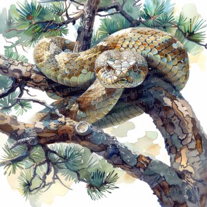 12x Snake in Tree Clipart, Reptile Tree Clipart, Printable Watercolor ...