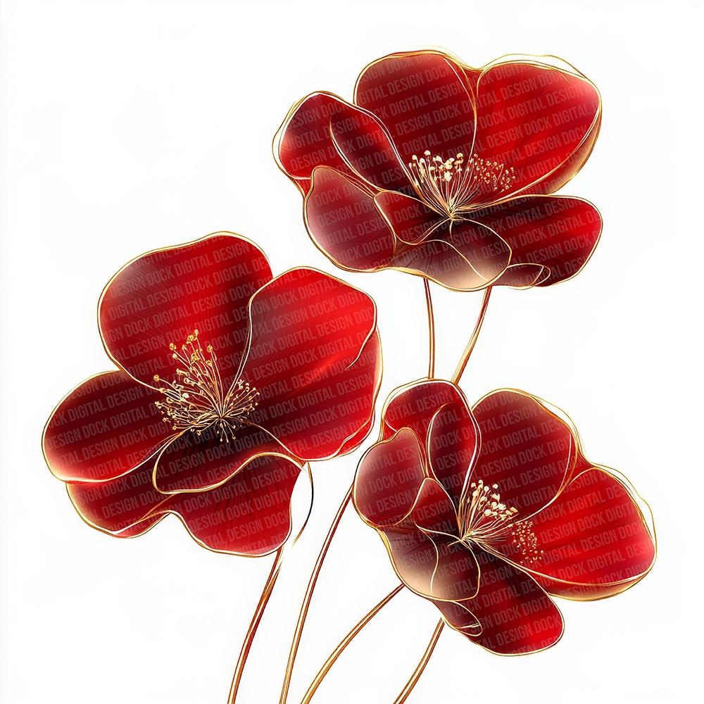 Red Floral Clip Art, 12x Elegant Flowers Clipart Set, Printable PNG ...