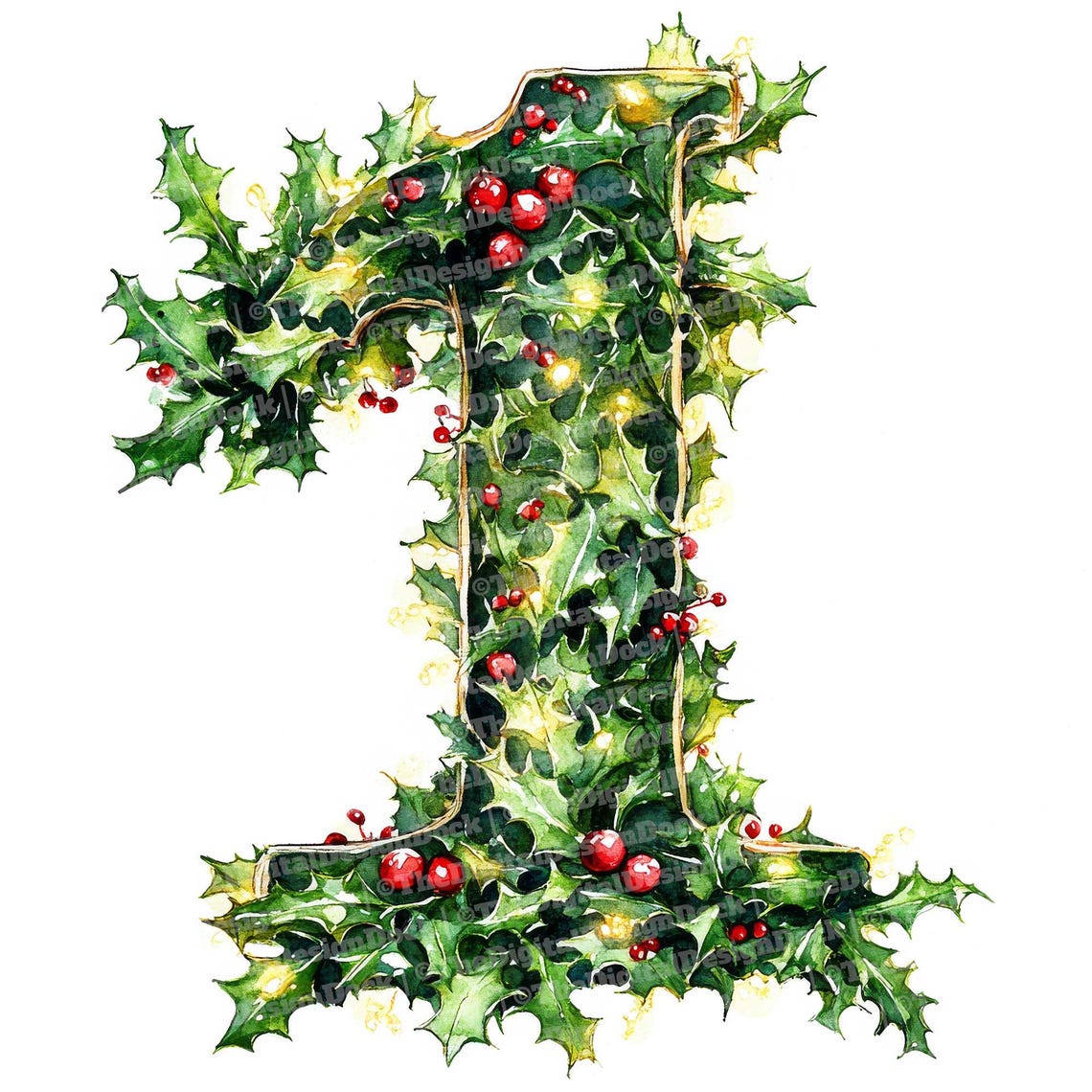12 Christmas Numbers Clip Art, Watercolor Holiday Numbers Clipart Set ...