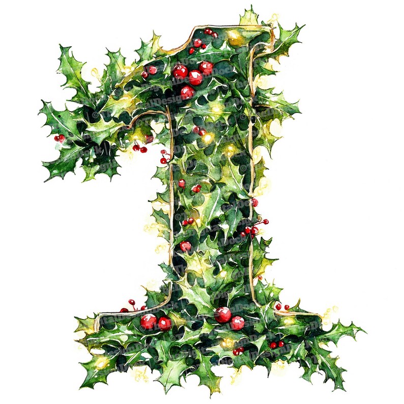 12 Christmas Numbers Clip Art, Watercolor Holiday Numbers Clipart Set ...