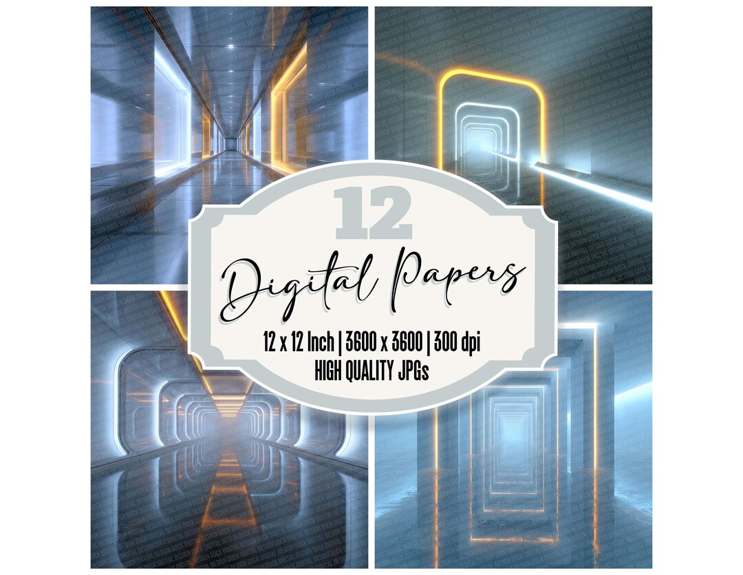 12x Light Tunnel Junk Journal Paper Futuristic Digital Paper Pack Sci ...
