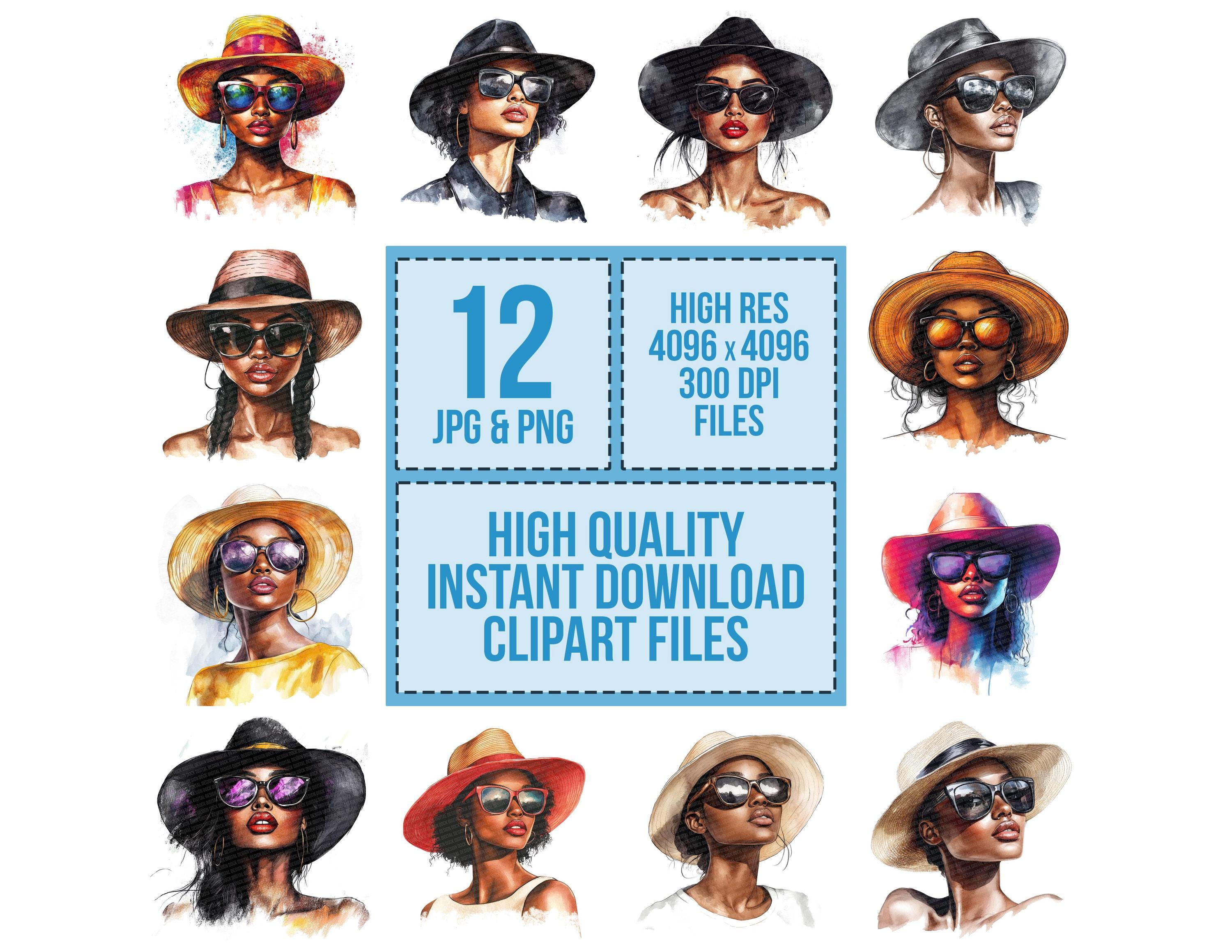 12x Watercolor Black Woman PNG Clipart, Fashion Clip Art Set, Printable ...