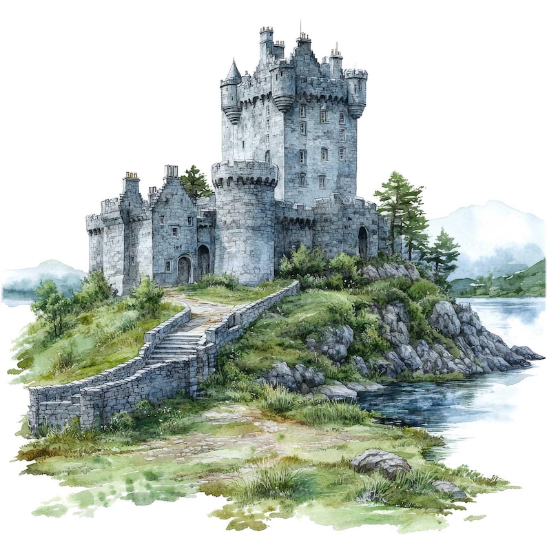 12 Scottish Castle Clipart, Watercolor Highland Castles, Printable ...