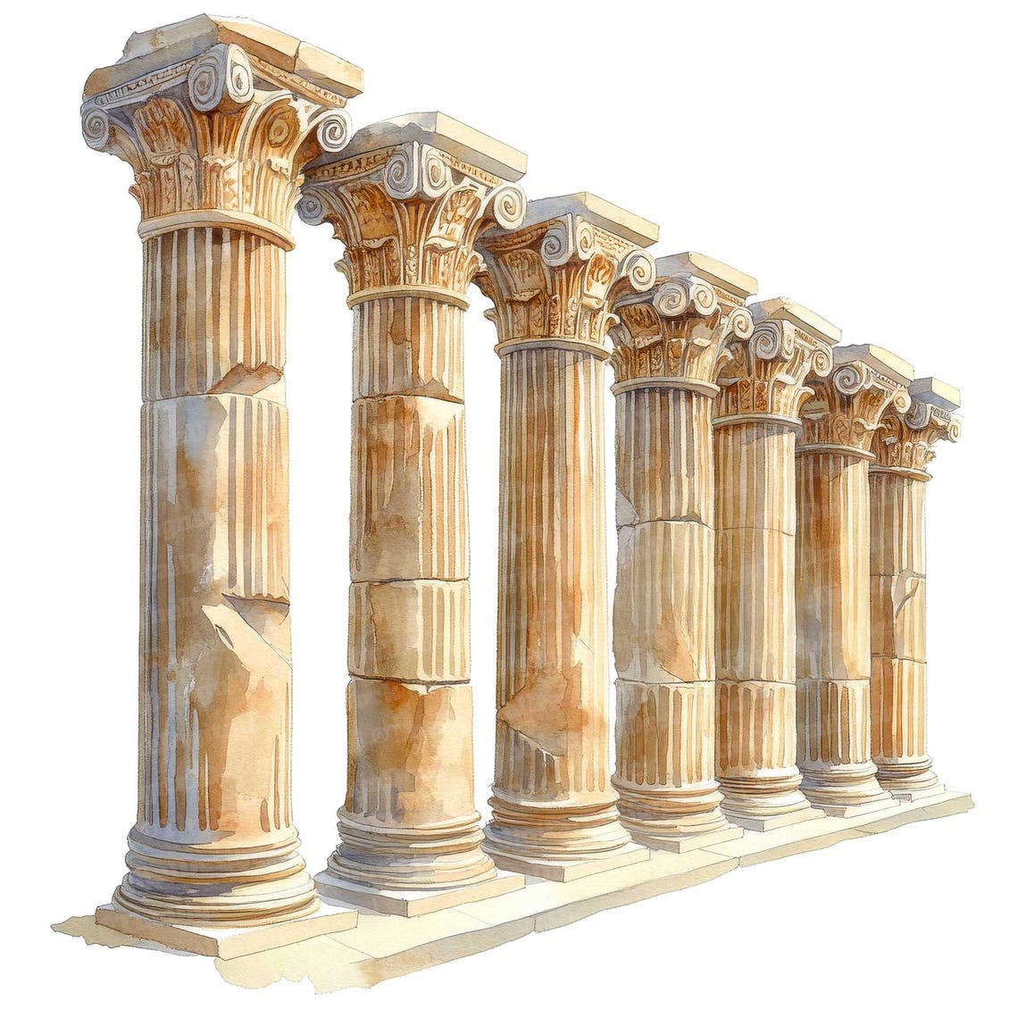 12 Ancient Columns Clipart, Watercolor Greek Roman Architecture ...