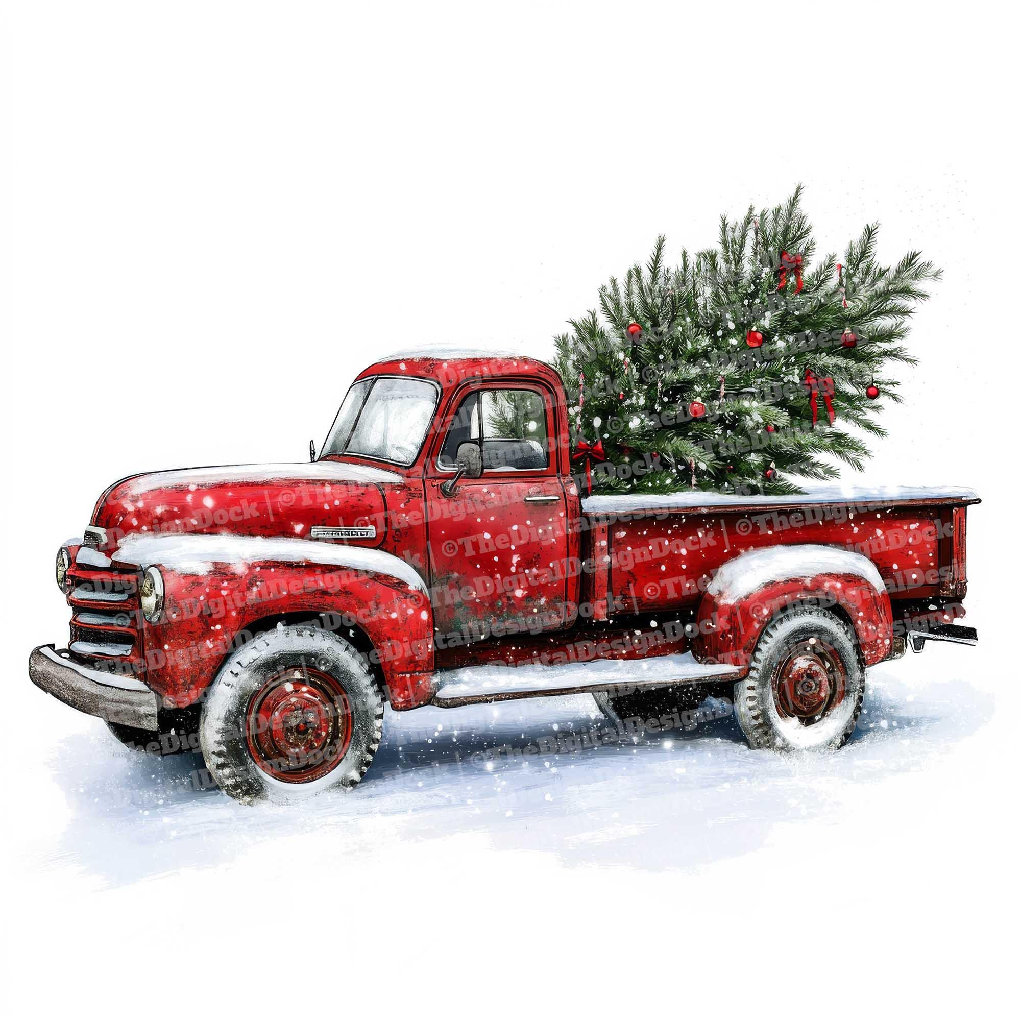 Christmas Truck PNG Clipart, 12x Watercolor Christmas Tree Delivery PNG ...