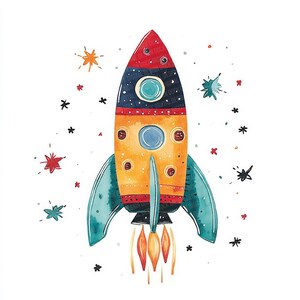 Rocket Ship Clip Art, 12x Watercolor Space PNG Clipart Set, Printable ...