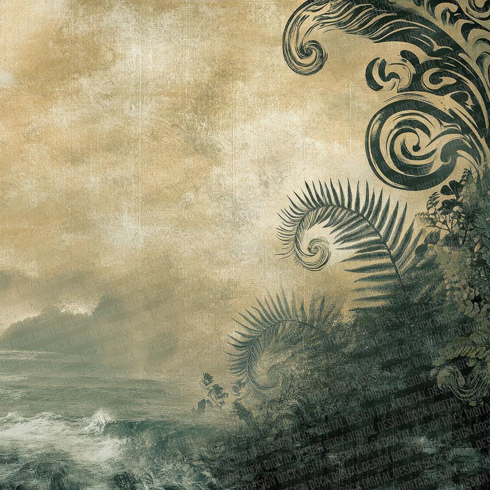 New Zealand Junk Journal Paper Pack 12x Vintage Maori Fern Digital ...