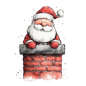 12x Santa in Chimney PNG Clipart, Watercolor Christmas Santa Clip Art ...