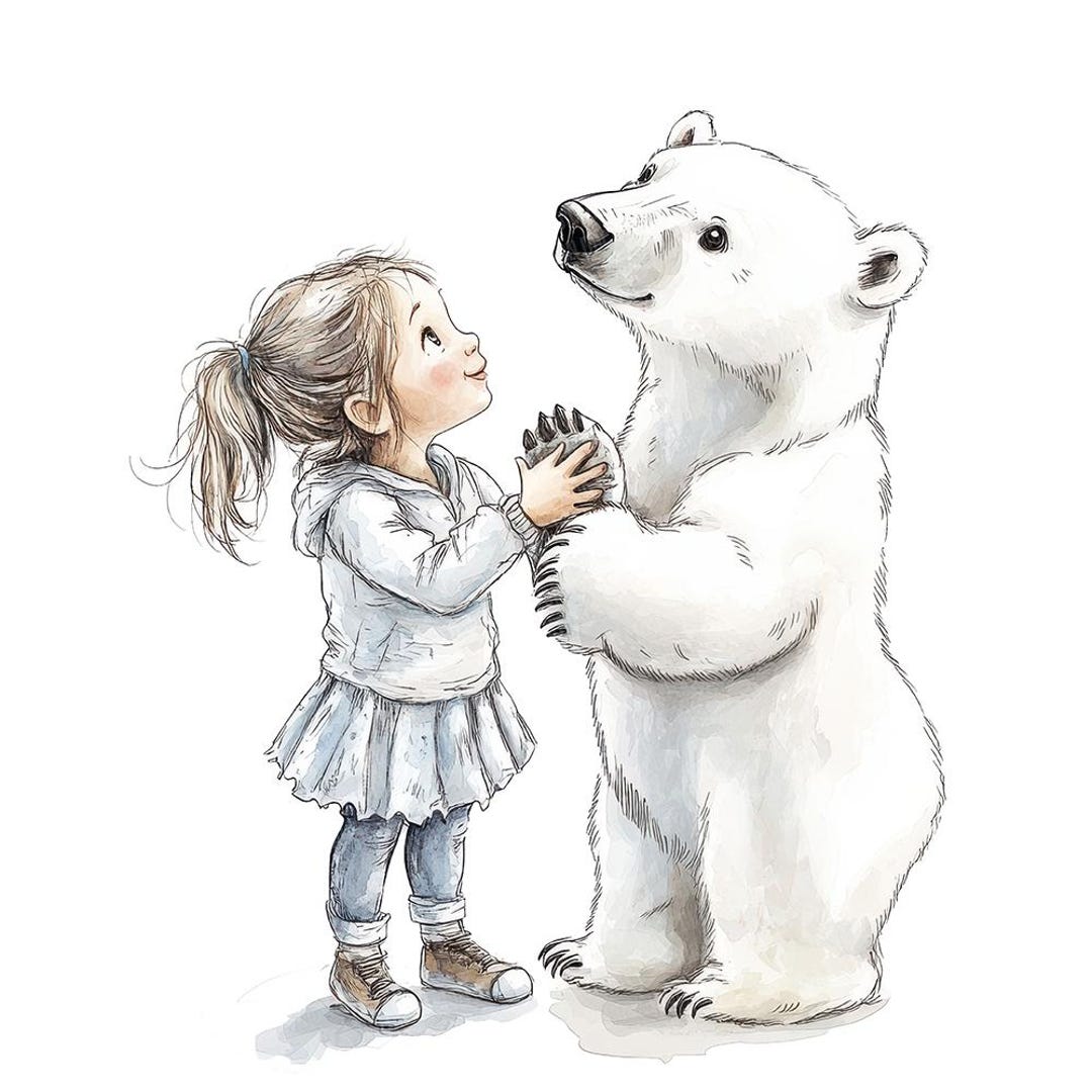 12 Girl and Polar Bear PNG Clip Art, Watercolor Polar Bear Clip Art ...