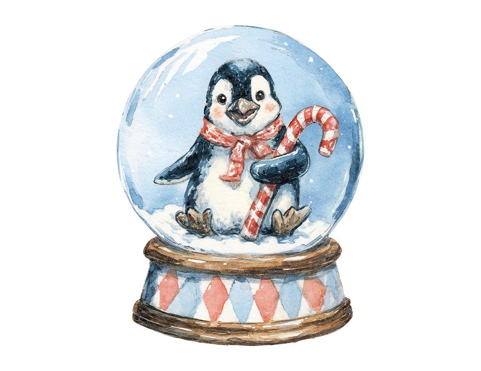 12x Snow Globe Clipart, Retro Penguin Christmas Clip Art Set, Printable ...