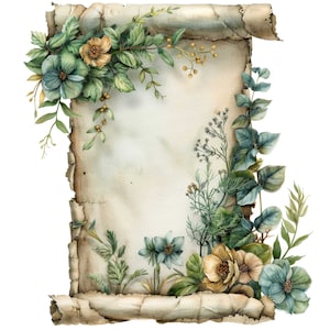12x Floral Paper Scroll Clipart, Vintage Clipart, Printable Watercolor ...