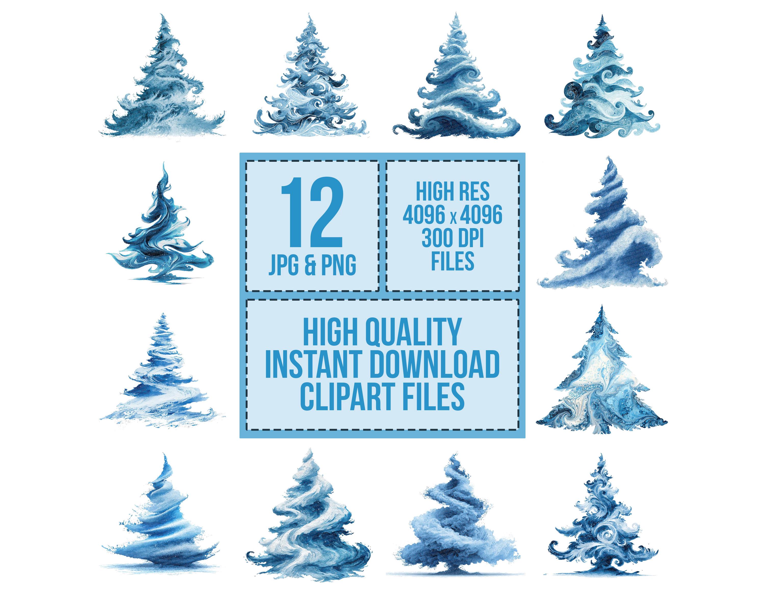 12x Christmas Tree PNG Clipart, Snow Swirl Tree Clip Art Set, Printable ...