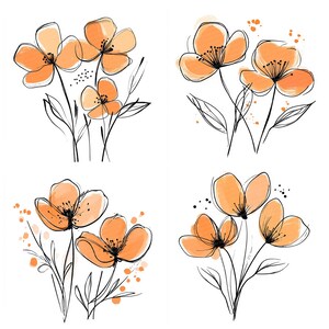 Orange Flower PNG Clip Art, 12x Peach Abstract Floral Clipart Set ...