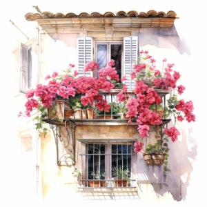 12x Italian Balcony Clipart, Petunias JPG Clipart, Printable Watercolor ...
