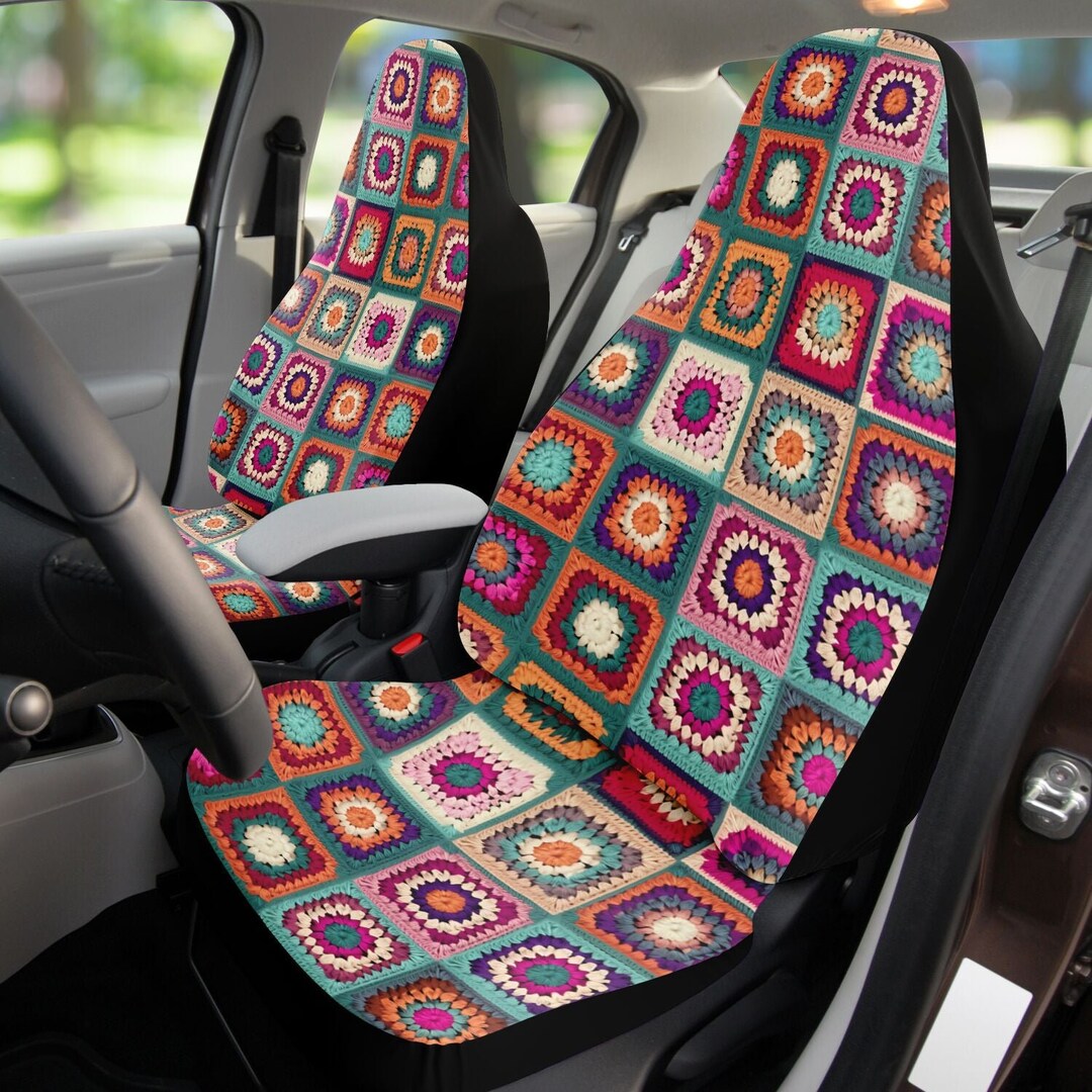 Granny Squares PREMIUM Car Seat Covers Set of 2 Front Seat Cover for ...