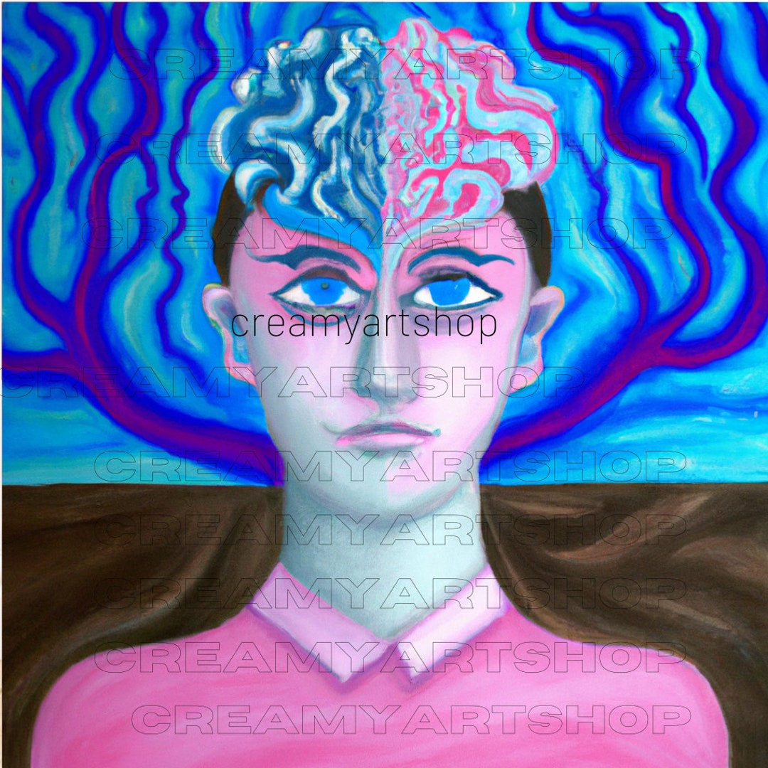 Colorful Toned Surrealist Painting of an Overthinker Woman Digital Art ...