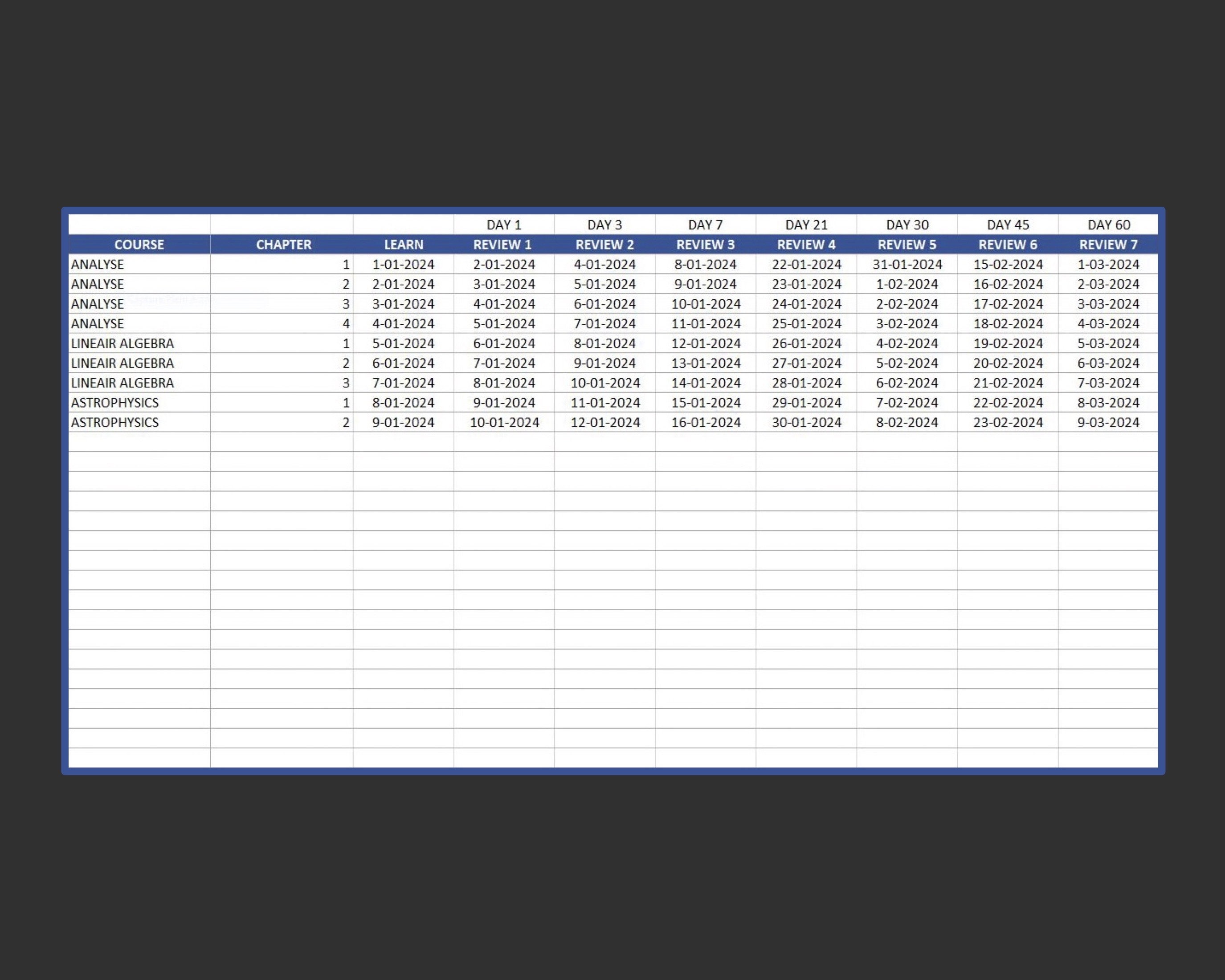Timetable Spaced Repetition Schedule for University Digital Planner for ...