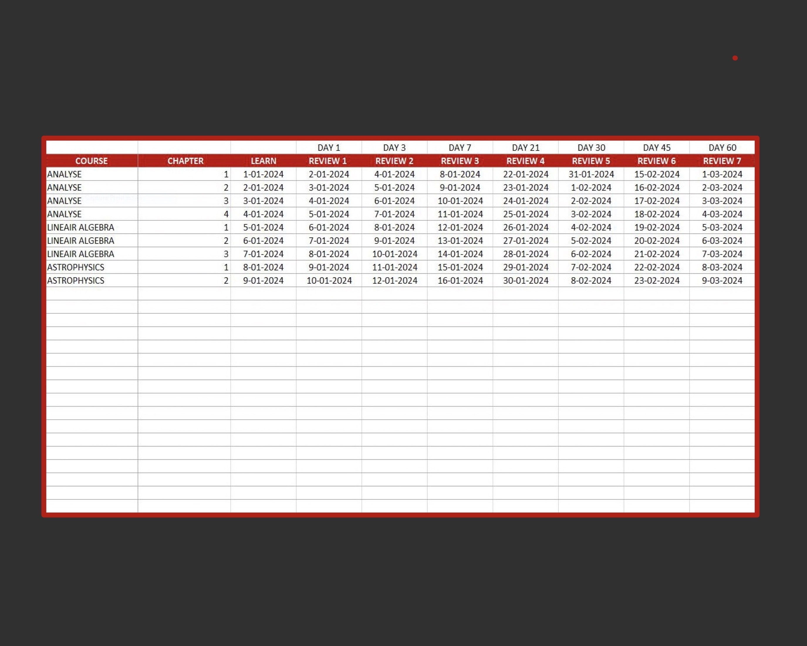 Timetable Spaced Repetition Schedule for University Digital Planner for ...