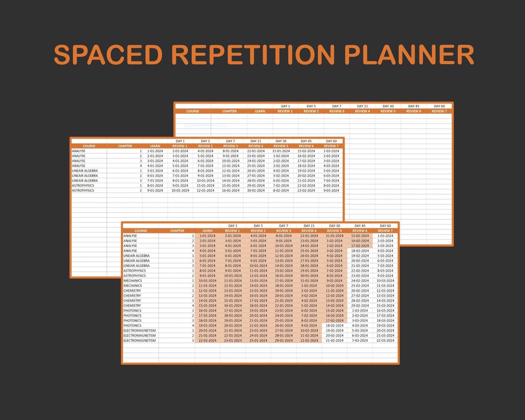 Timetable Spaced Repetition Schedule for University Digital Planner for ...