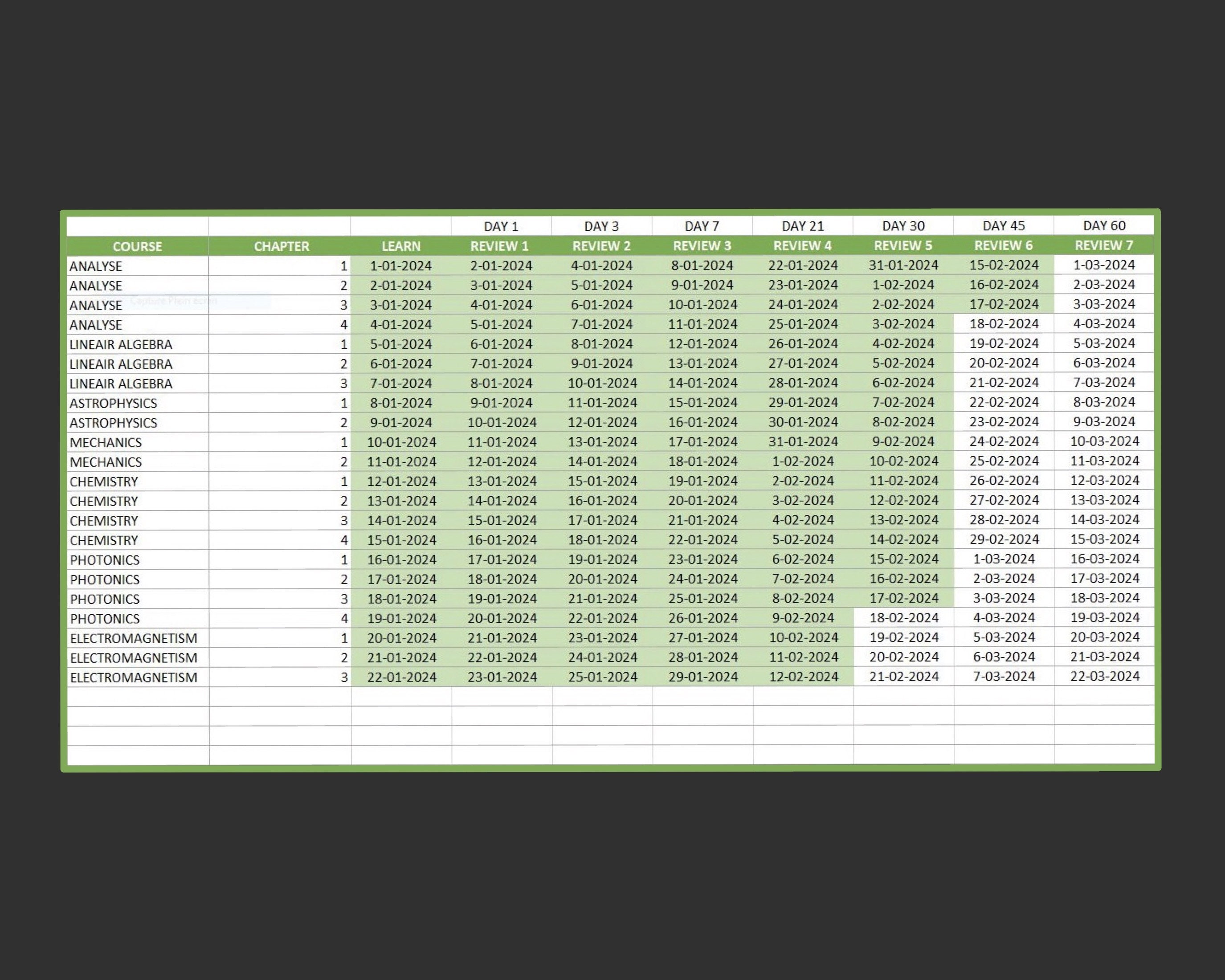 Timetable Spaced Repetition Schedule for University Digital Planner for ...