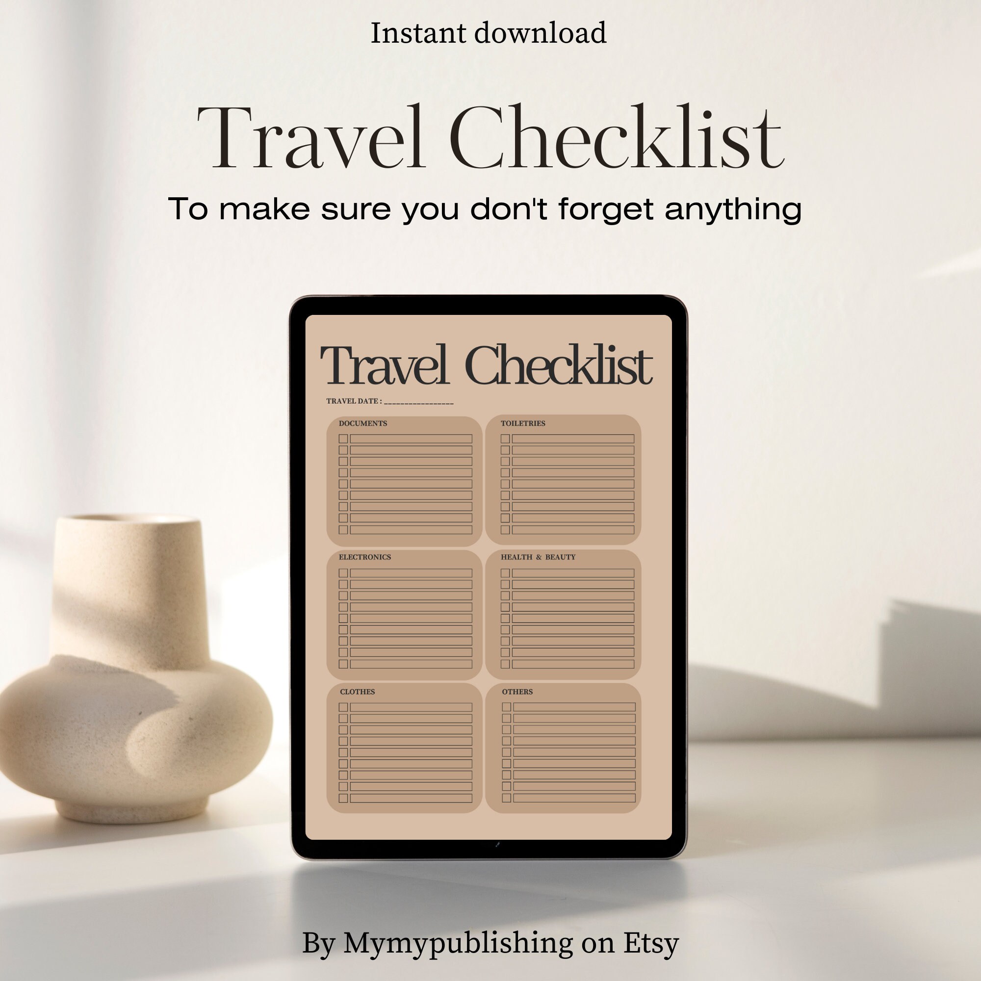 Printable Travel Checklist, Control Checklist for Travel, Printable ...