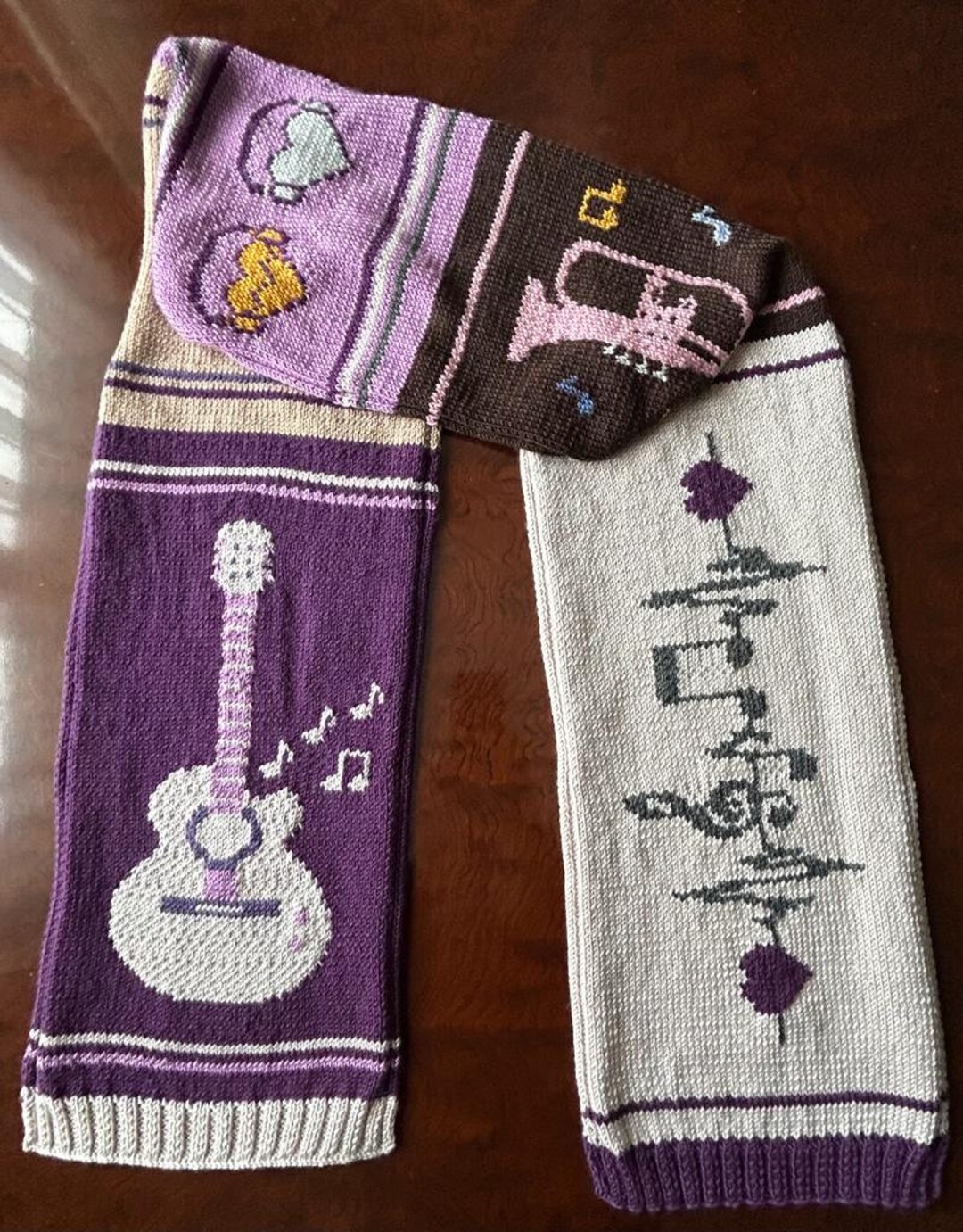Handmade Scarf With Musical Symbols and Patterns Unique Patchwork Knit ...