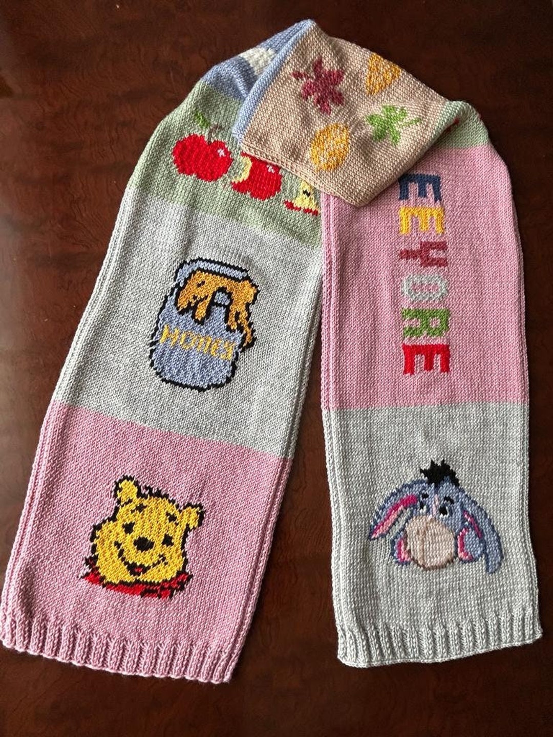 Handcrafted Winnie the Pooh Patchwork Knit Scarf - Etsy