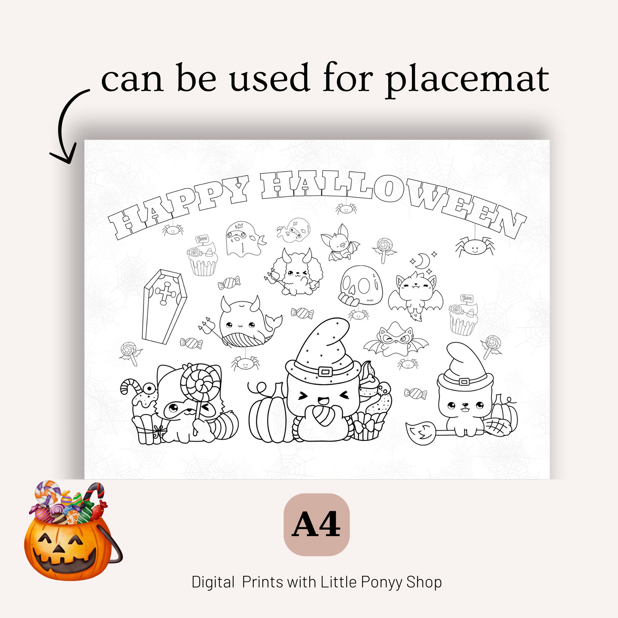 Halloween Coloring Placemat Printable Halloween Party Coloring Page ...