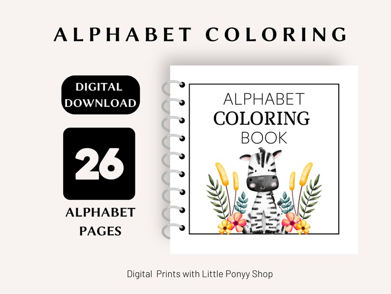 ABC Coloring Book, Alphabet Book Baby Shower, Alphabet Coloring Book ...